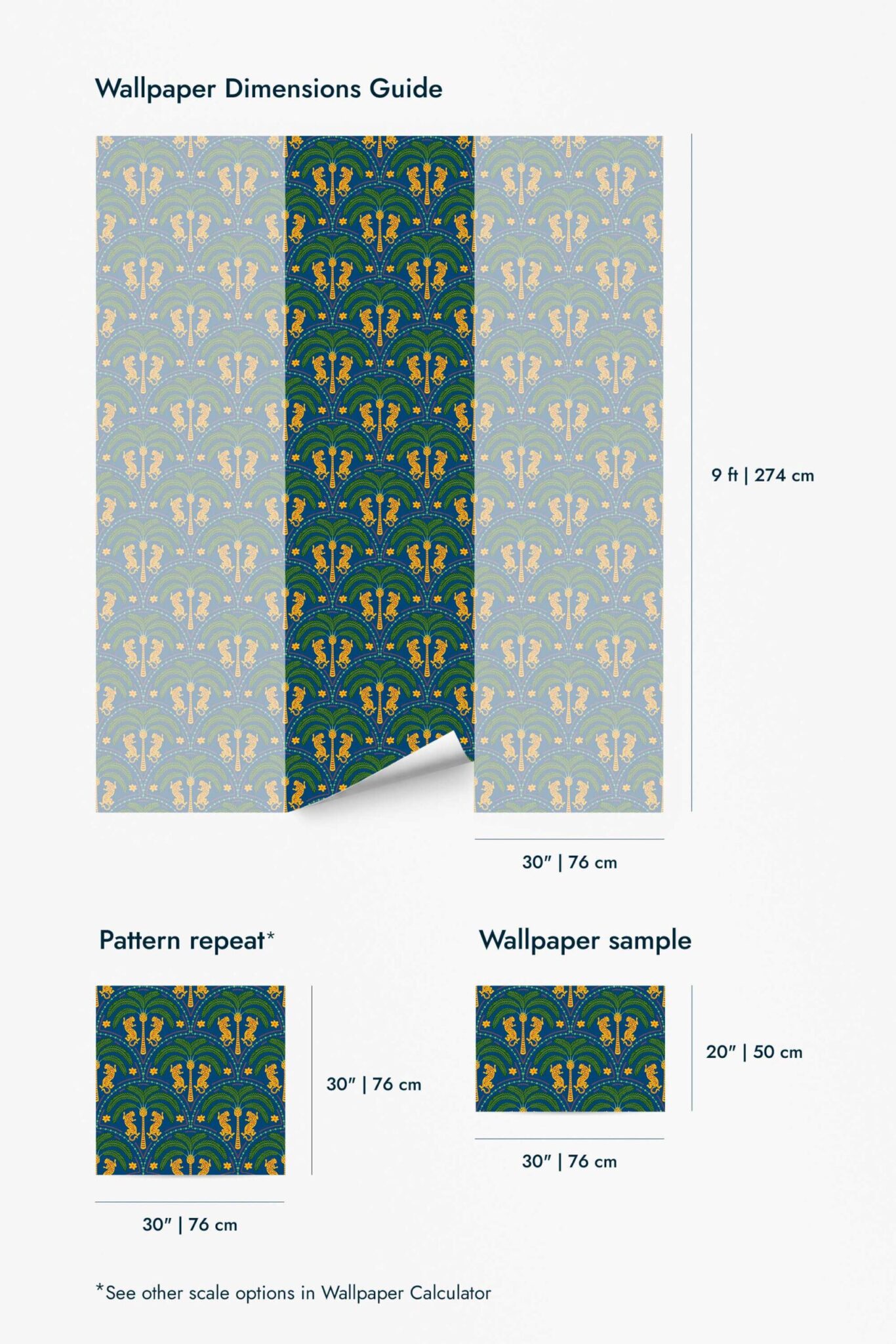 Blue Tropical Wildcat Peel and Stick Wallpaper or Non-Pasted