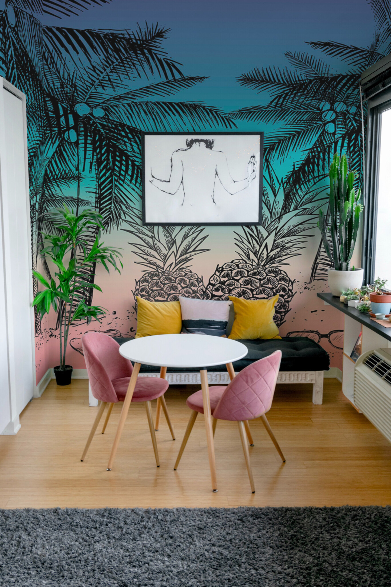 Sunset Palm Sketch Peel and Stick Wall Mural or Non-Pasted
