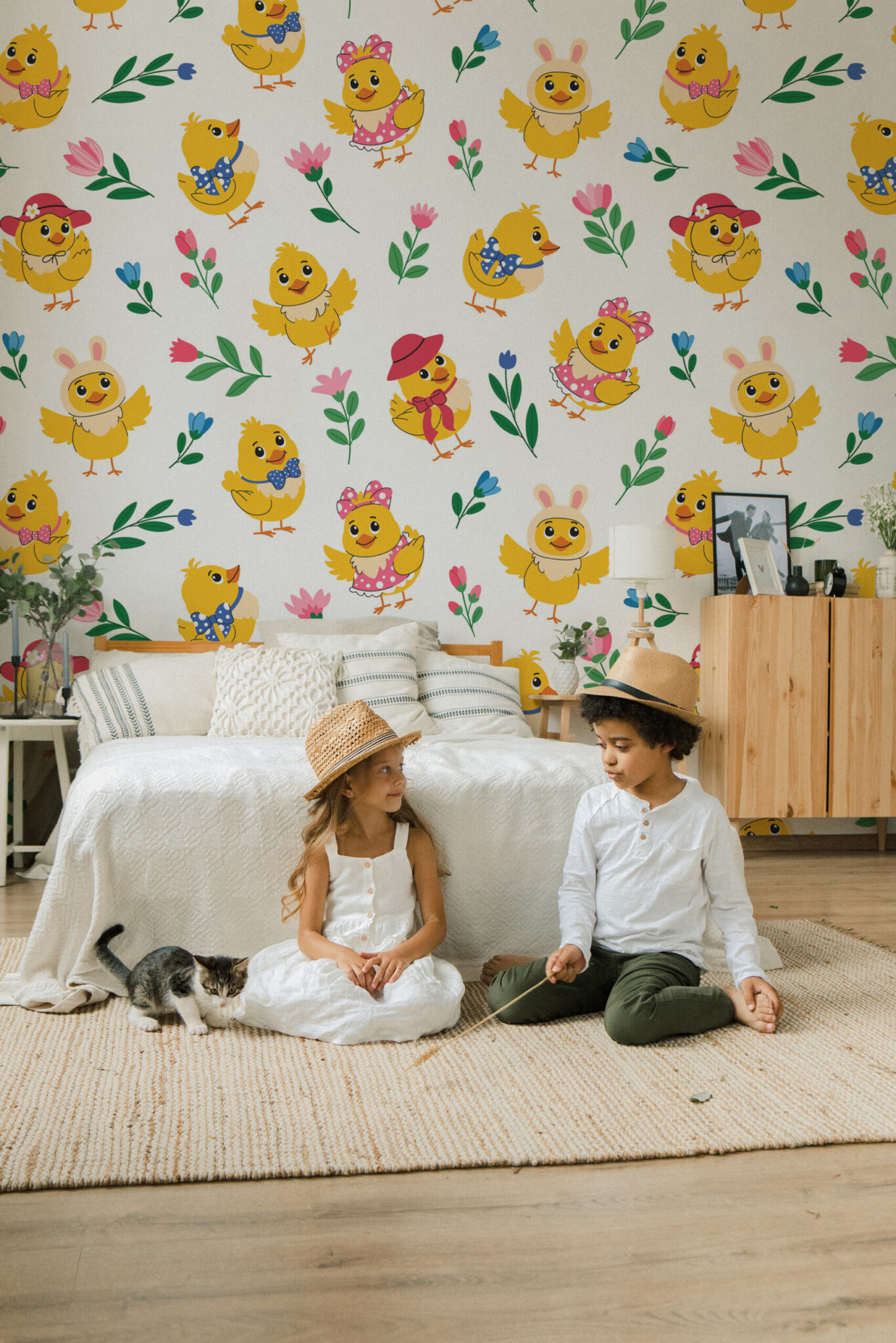 Happy Easter Chicks Peel and Stick Wall Mural or Non-Pasted