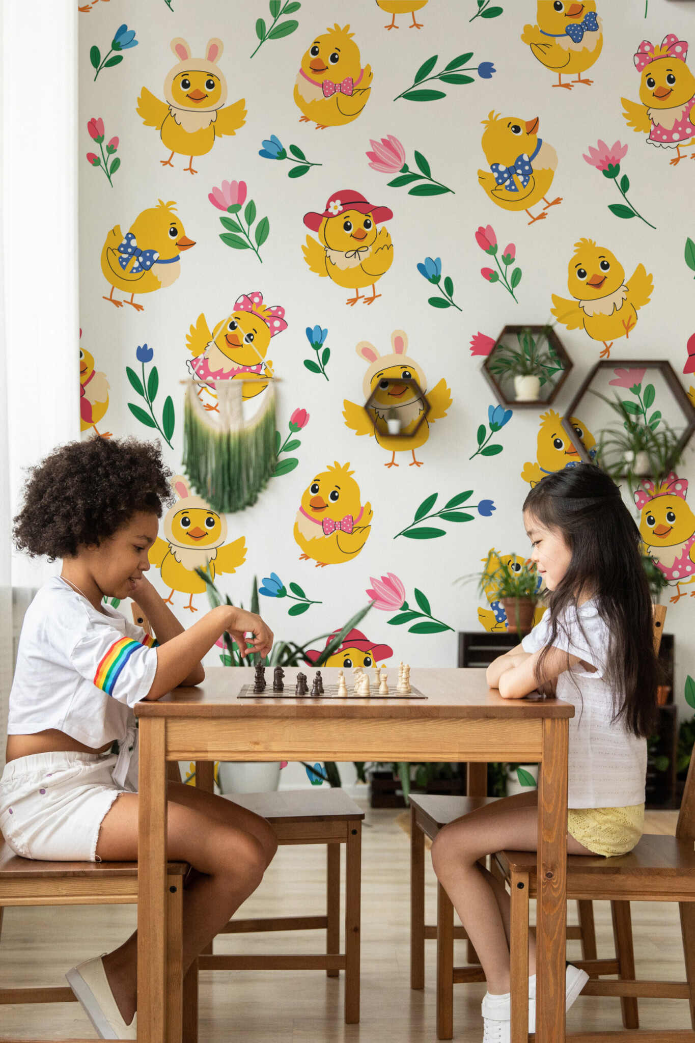 Happy Easter Chicks Peel and Stick Wall Mural or Non-Pasted