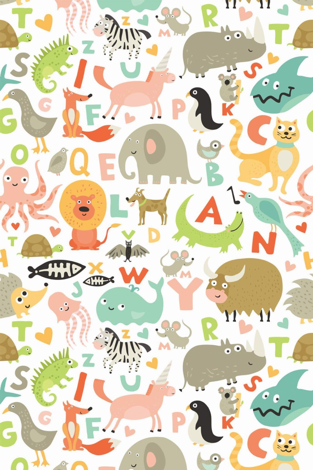 Animal alphabet Peel and Stick Wallpaper or Non-pasted