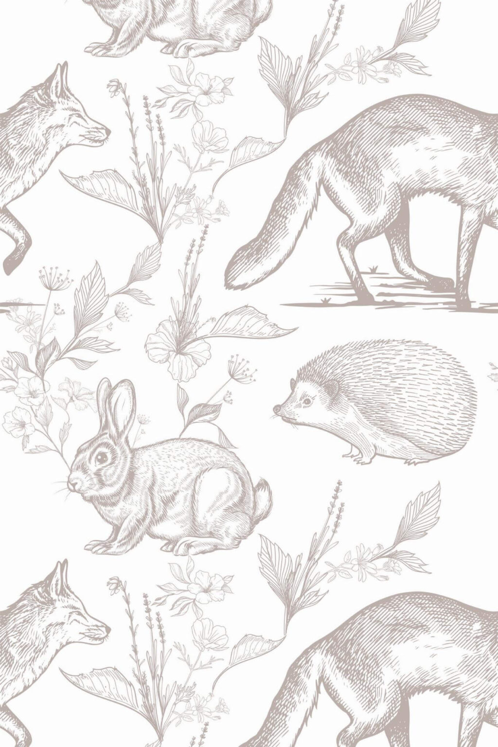 Beige forest animal Peel and Stick Wallpaper or Unpasted