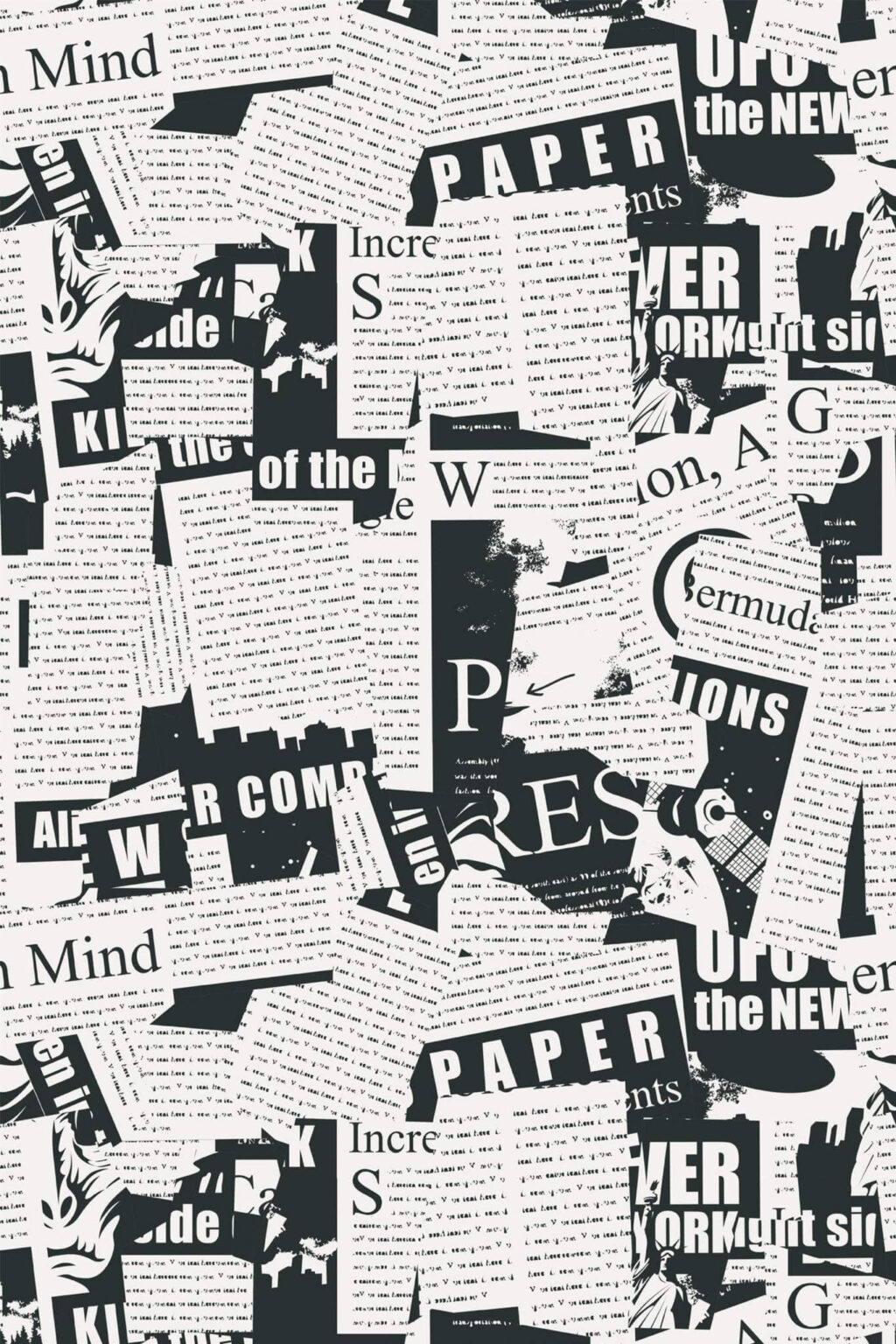 Black and white newspaper wallpaper Peel & Stick / Non-pasted
