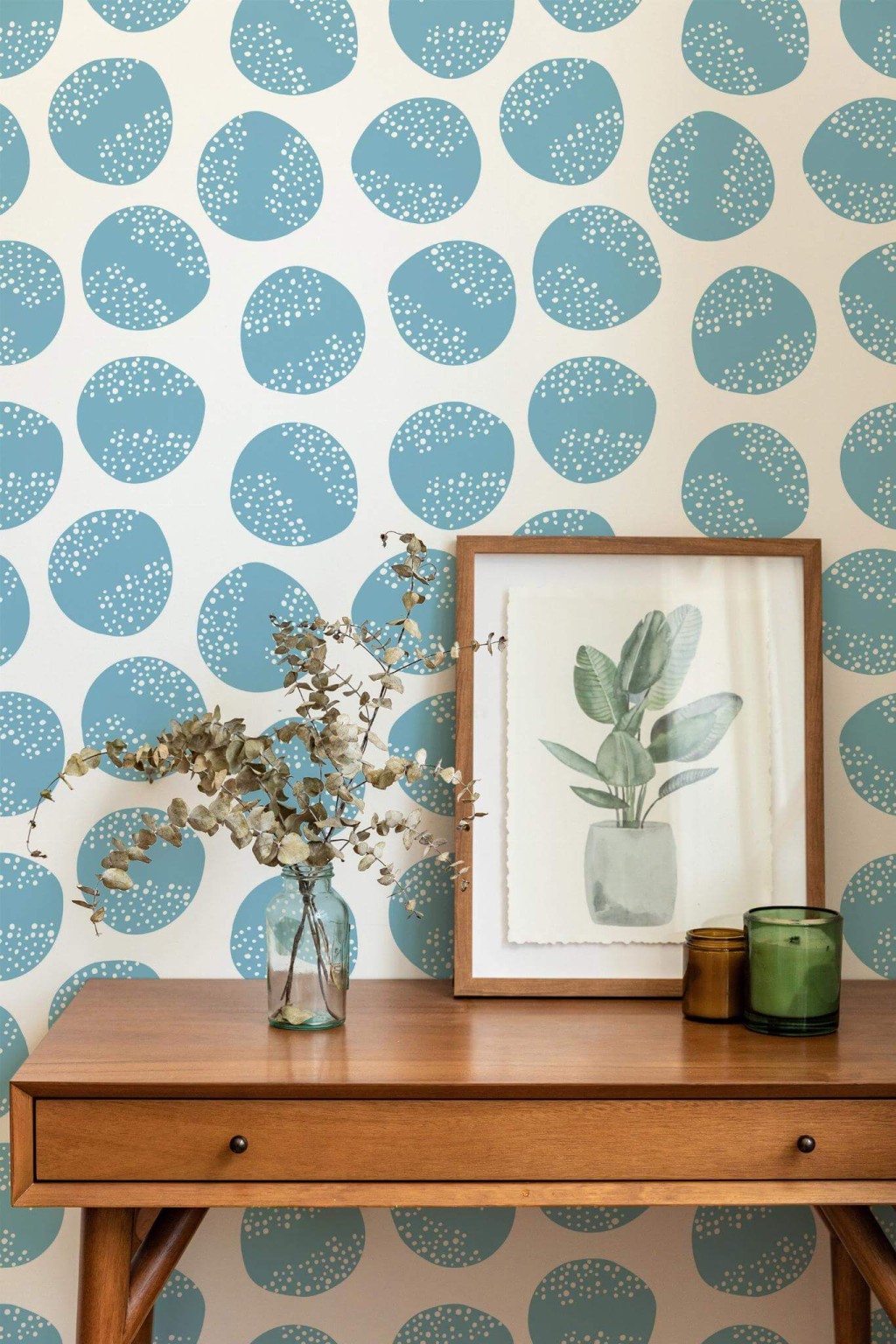 Scandinavian blue circle pattern Peel and Stick Wallpaper or Non-pasted