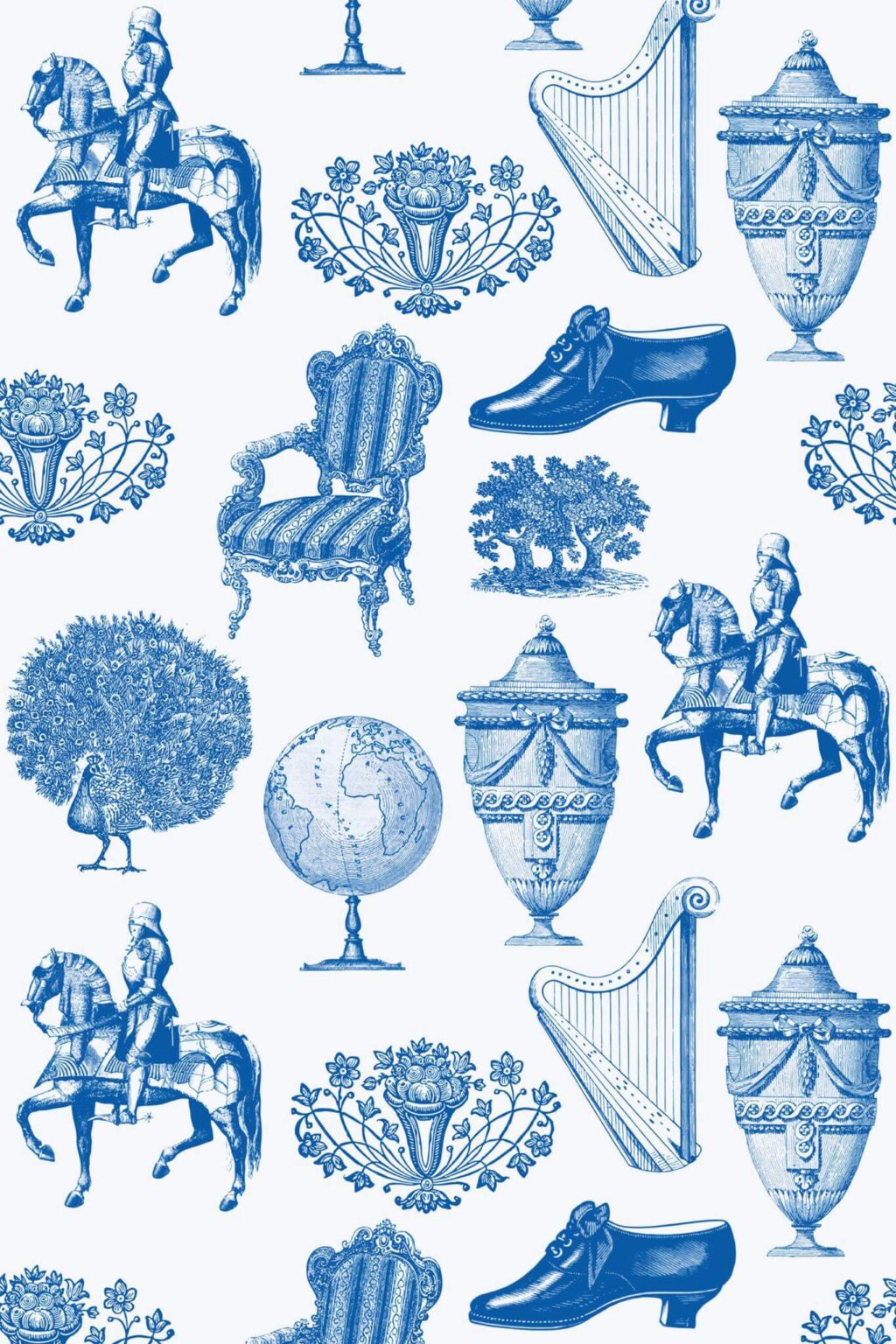 Blue vintage Peel and Stick Wallpaper or Non-pasted