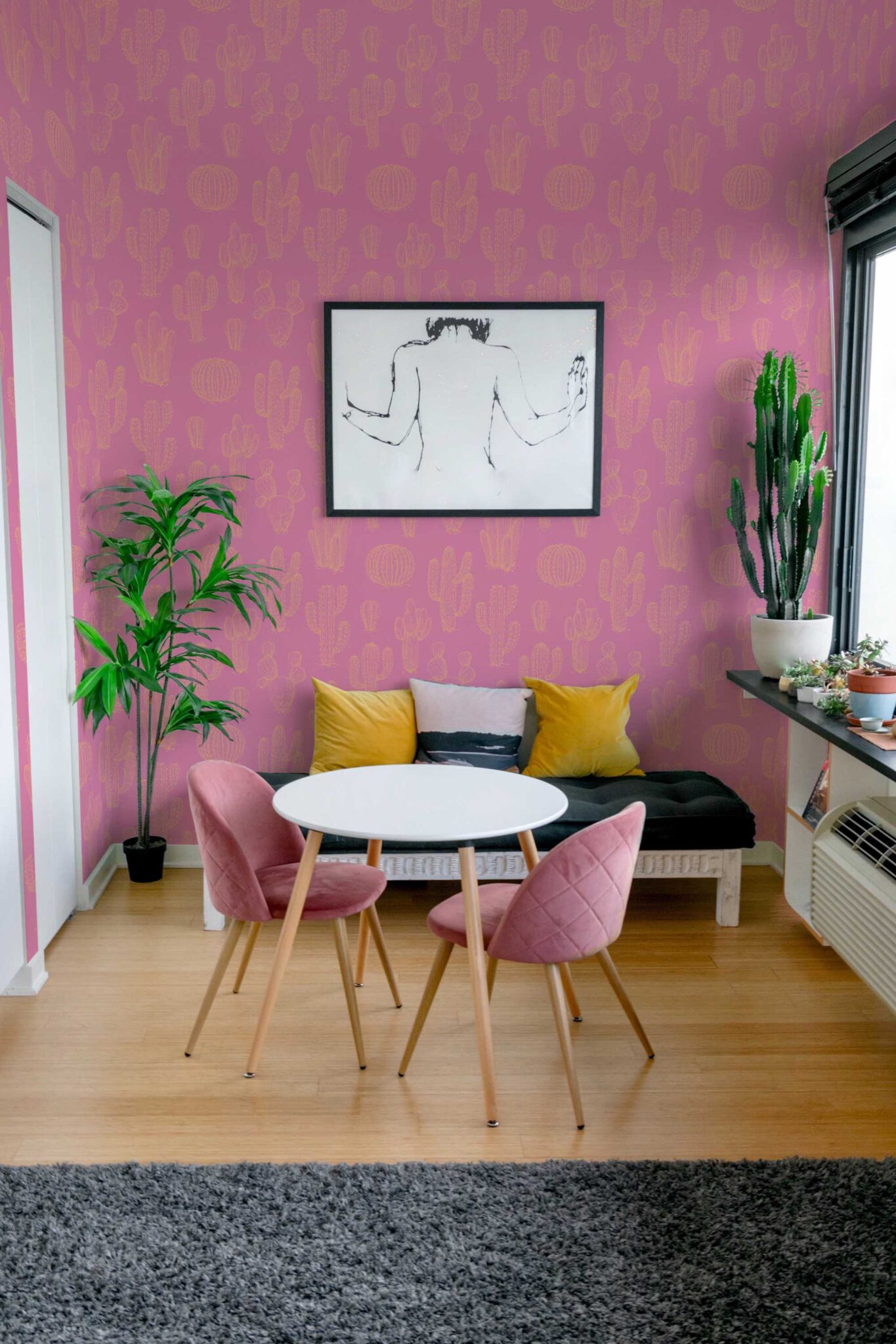 Bright Pink Cactus Joy Wallpaper Peel and Stick / Non-pasted