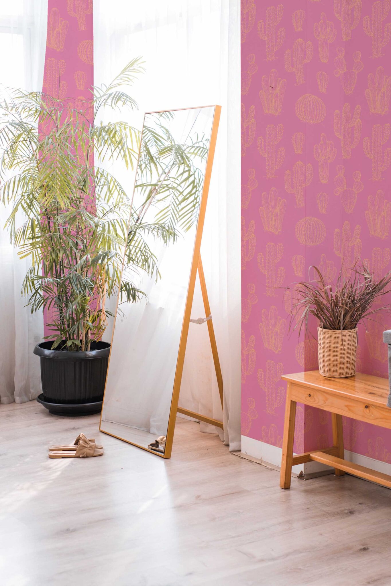 Bright Pink Cactus Joy Wallpaper Peel and Stick / Non-pasted