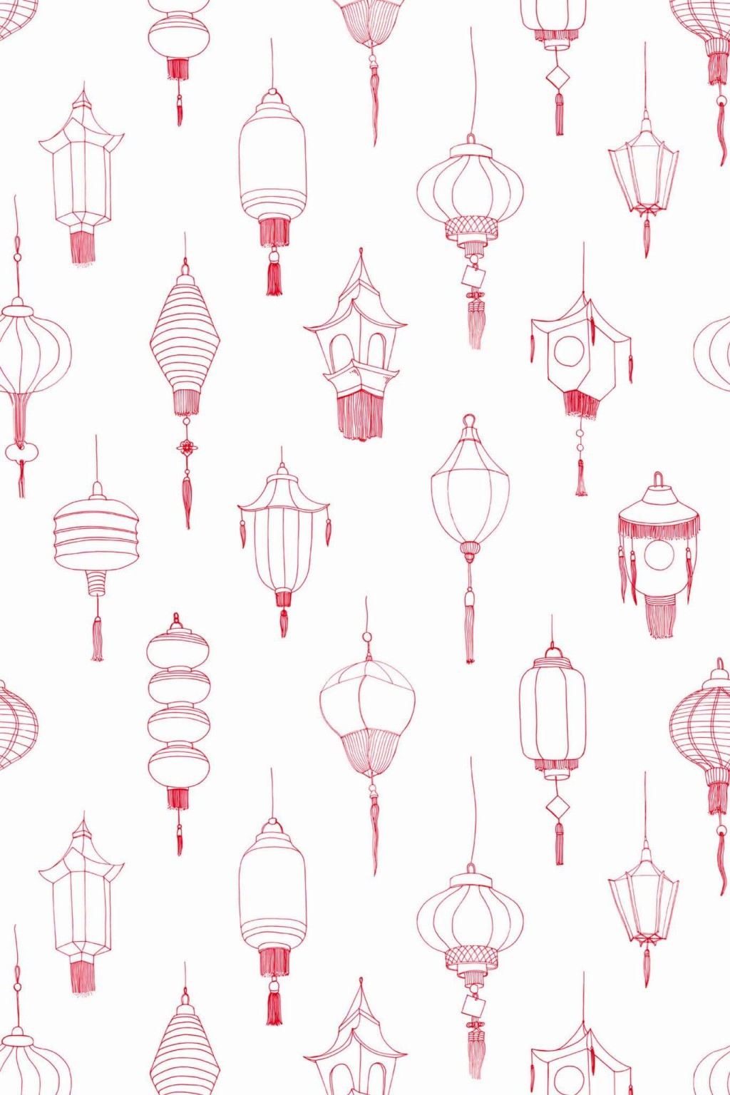 Red china pattern Peel and Stick Wallpaper or Non-pasted