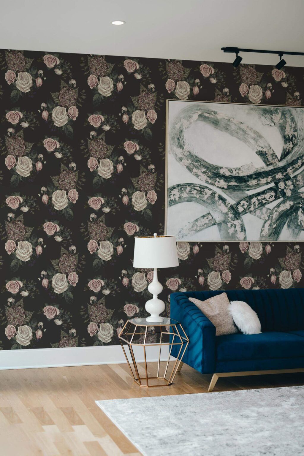 Dark floral Peel and Stick Wallpaper or Non-pasted