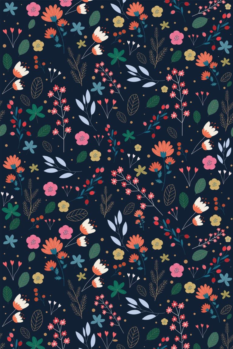 Dark Scandinavian floral Peel and Stick Wallpaper or Non-pasted