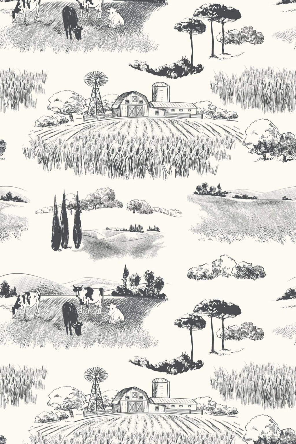 Farmhouse toile Peel and Stick Wallpaper or Non-pasted