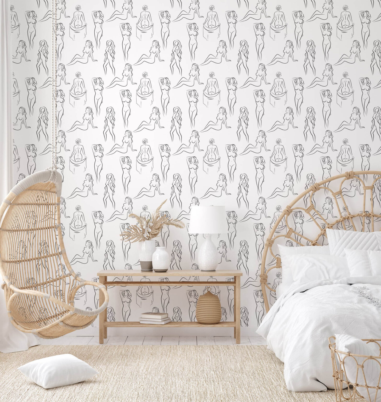 Female line art body Wallpaper - Peel and Stick or Non-Pasted