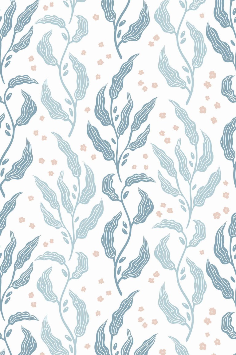 Light blue leaf Peel and Stick Wallpaper or Non-pasted
