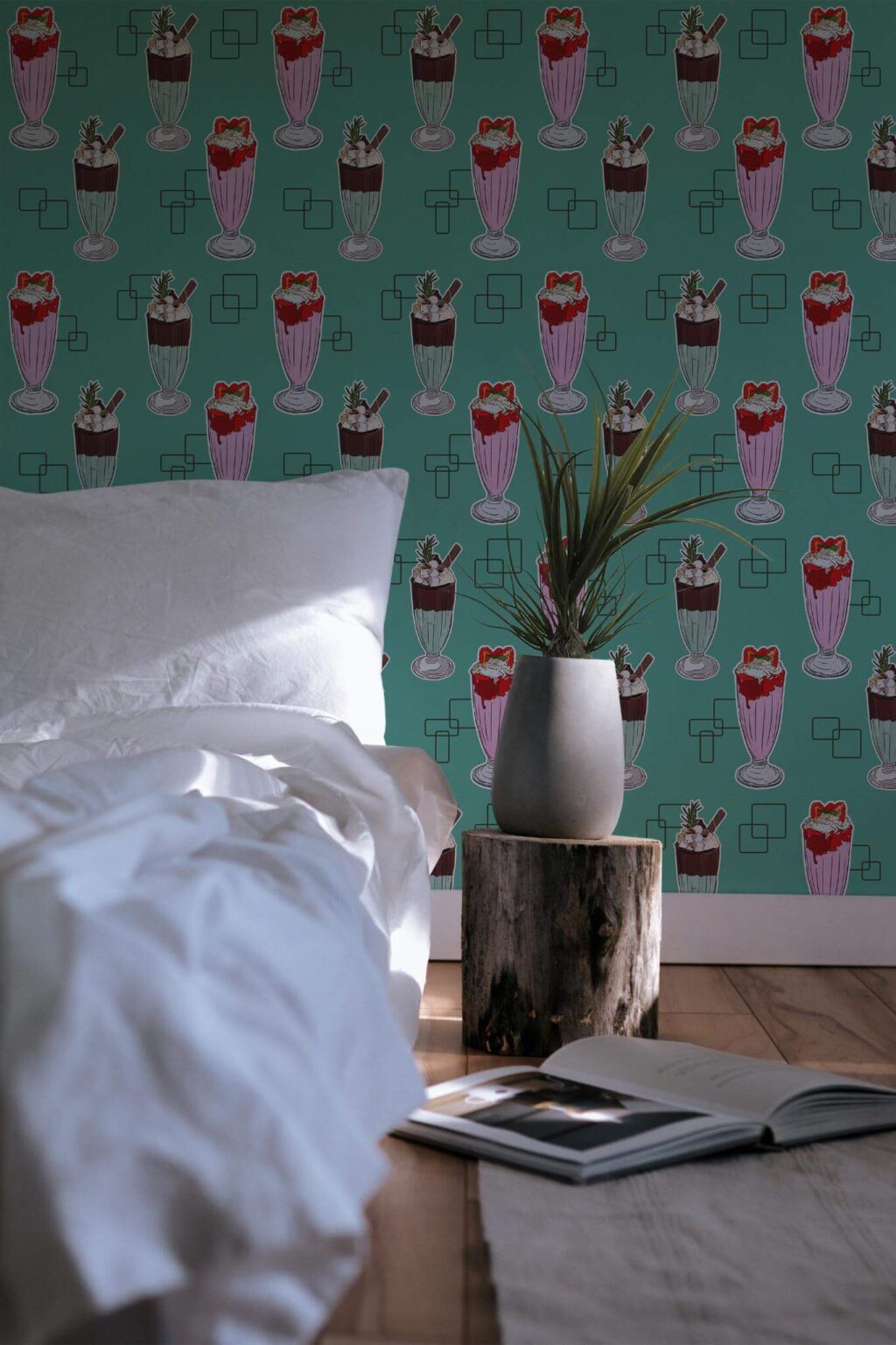 Retro 50’s milkshake Peel and Stick Wallpaper or Non-pasted