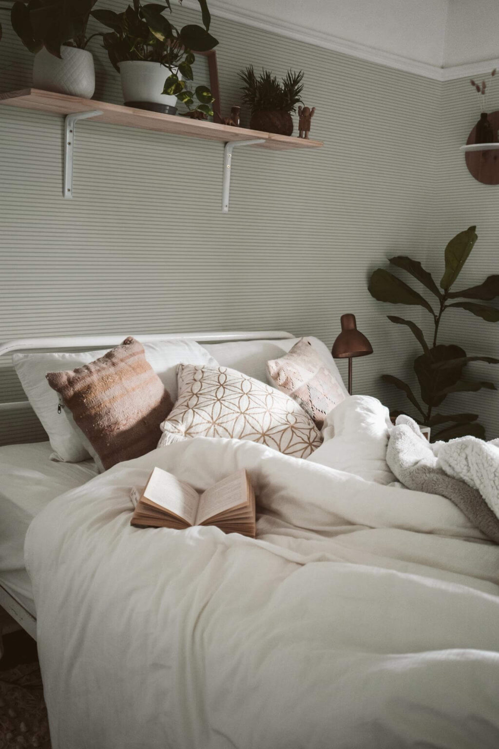 Green neutral striped Peel and Stick Wallpaper or Non-pasted