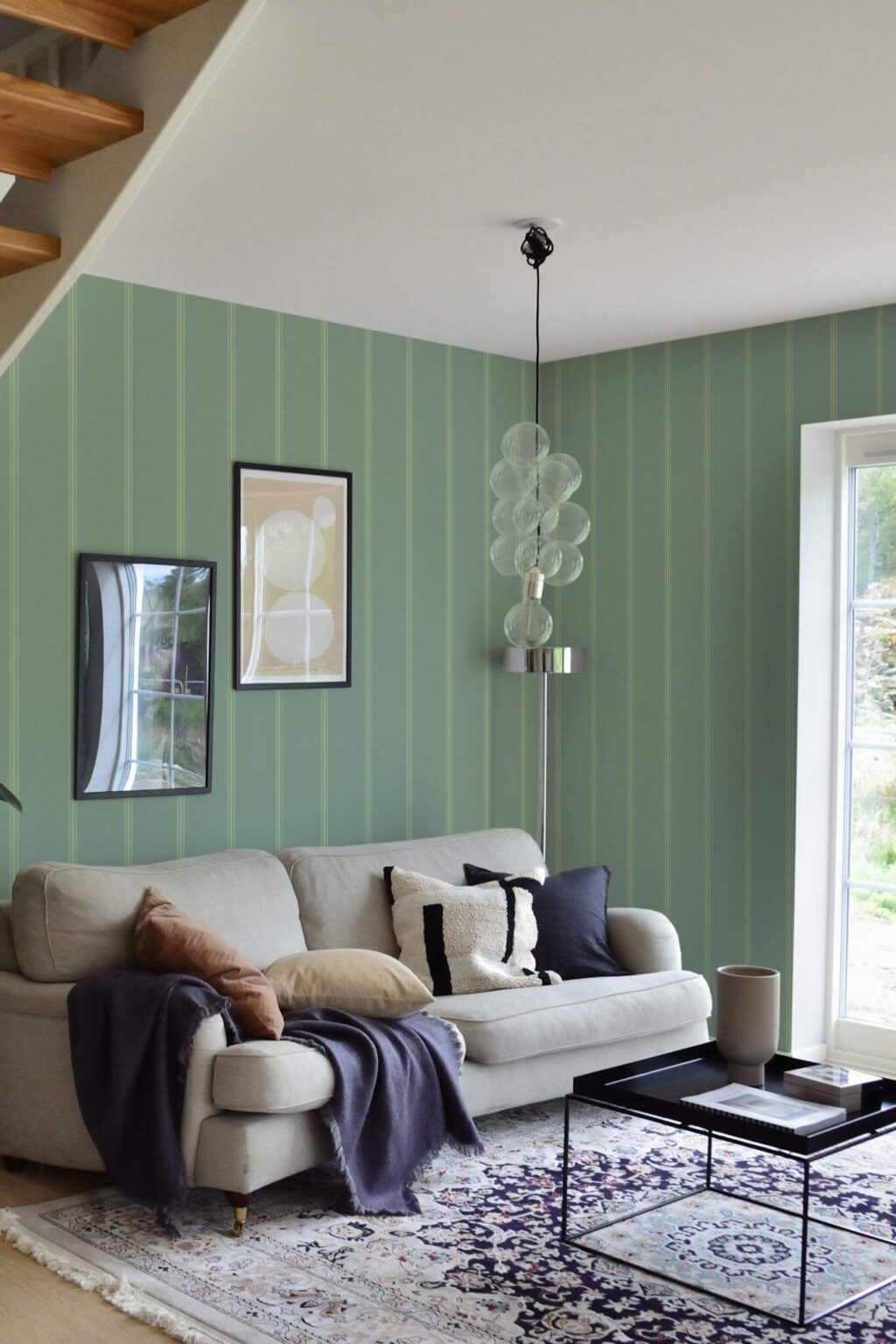 Green Lines Wallpaper - Peel and Stick or Non-Pasted