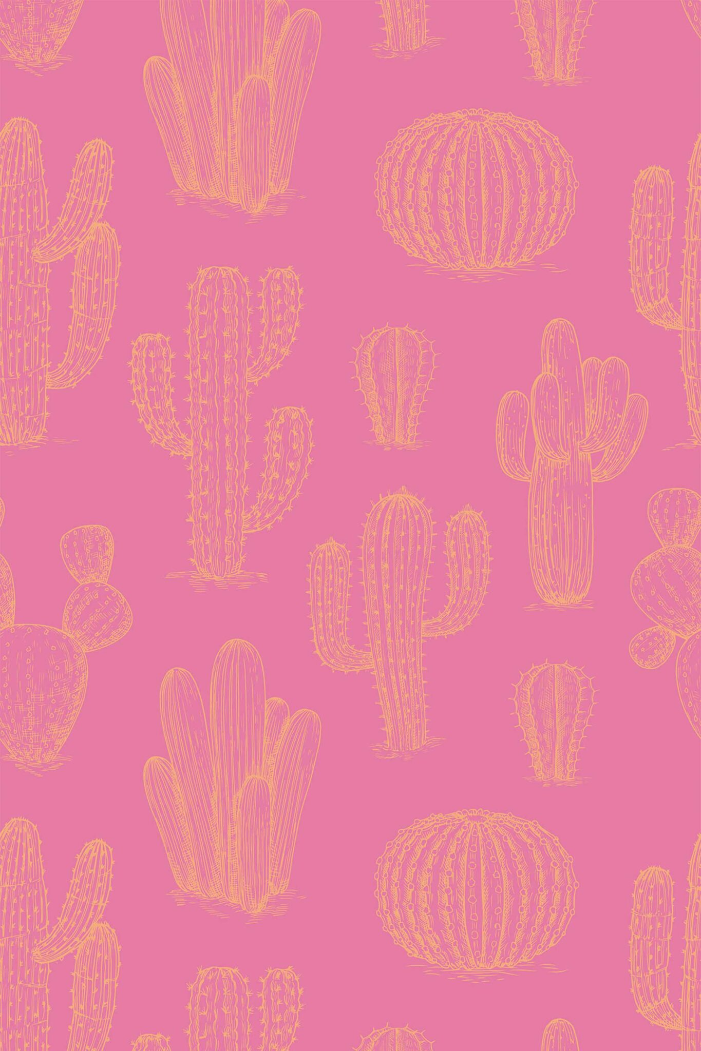 Bright Pink Cactus Joy Wallpaper Peel and Stick / Non-pasted