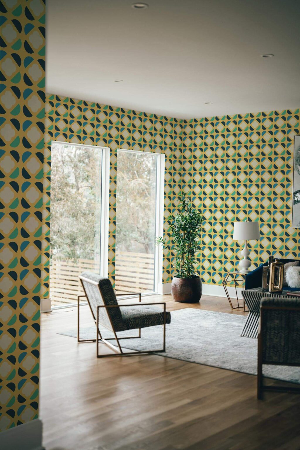 Verdant Visions of Retro Shapes Peel and Stick Wallpaper or Non-pasted