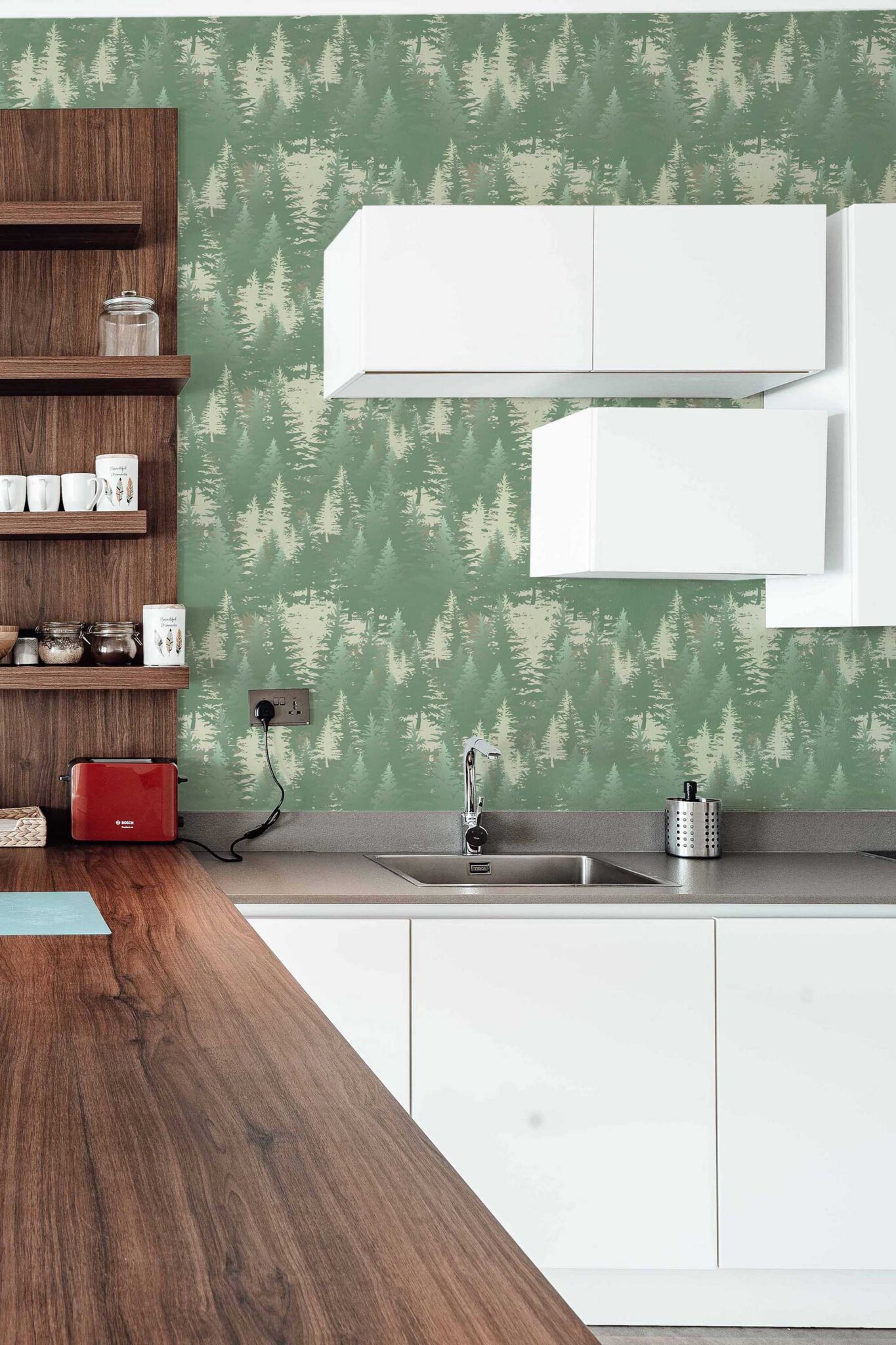 Sage Green Forest Wallpaper Peel and Stick / Non-pasted