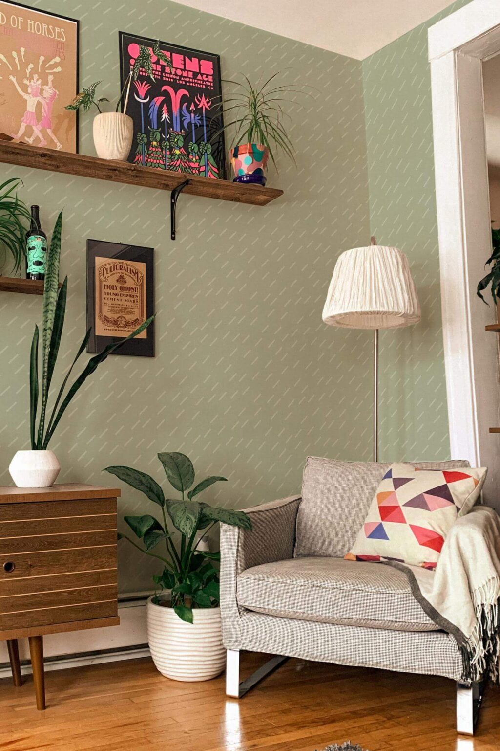 Sage neutral stripes Peel and Stick Wallpaper or Non-pasted